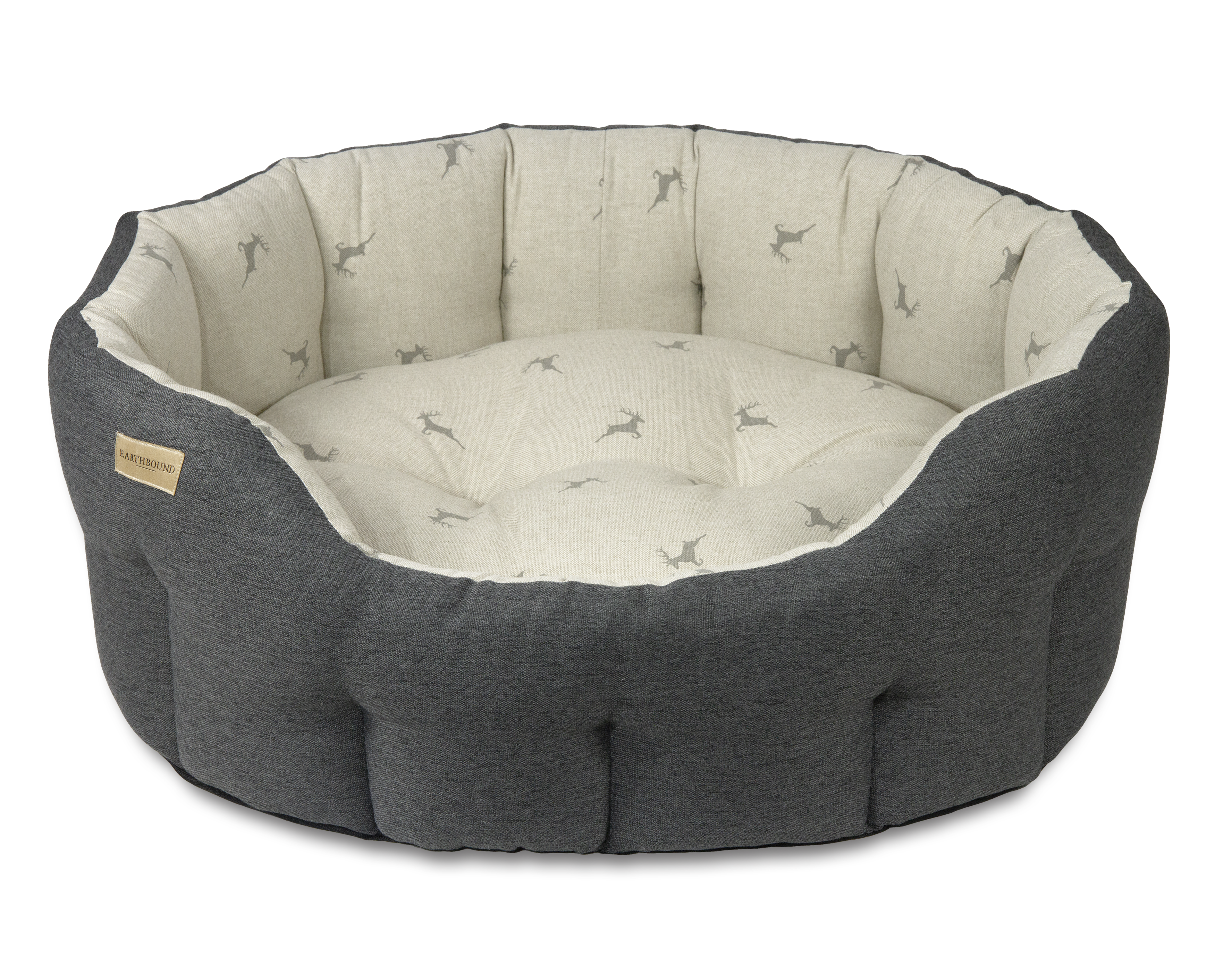 Classic Round Brushed Stag Dog Bed Grey – Earthbound UK